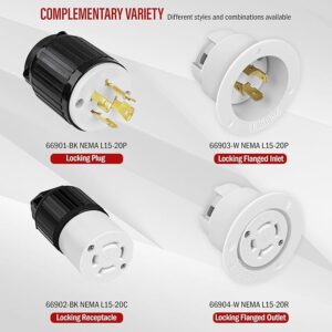 NEMA L15-20 Flanged Outlet Locking Plug Charger Receptacle 20 Amp White ...