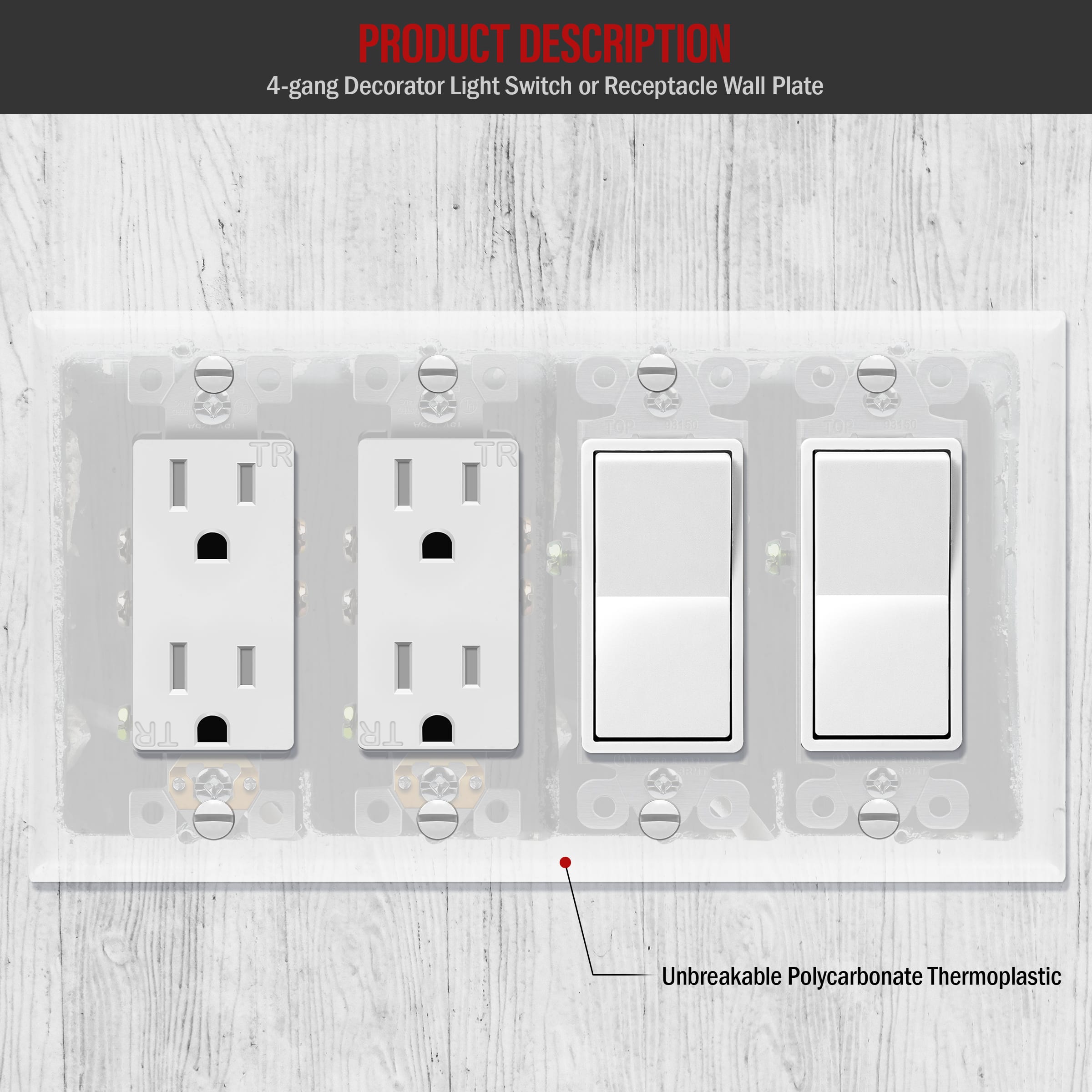 ENERLITES Quadruple Decorator Switch Cover, Four Gang Outlet Wall Plate ...