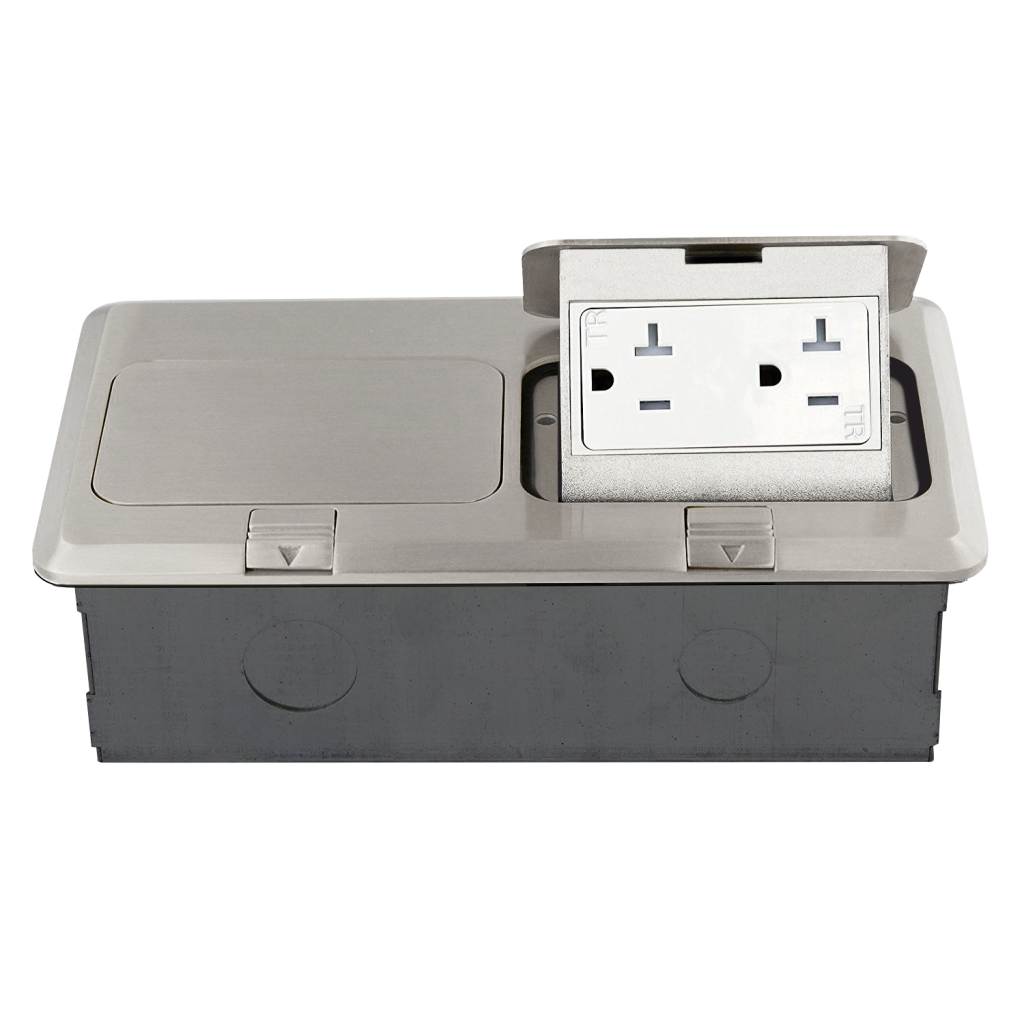 2-Gang Rectangle Pop-Up Floor Box with Dual 20A TR Receptacles | Wiring ...
