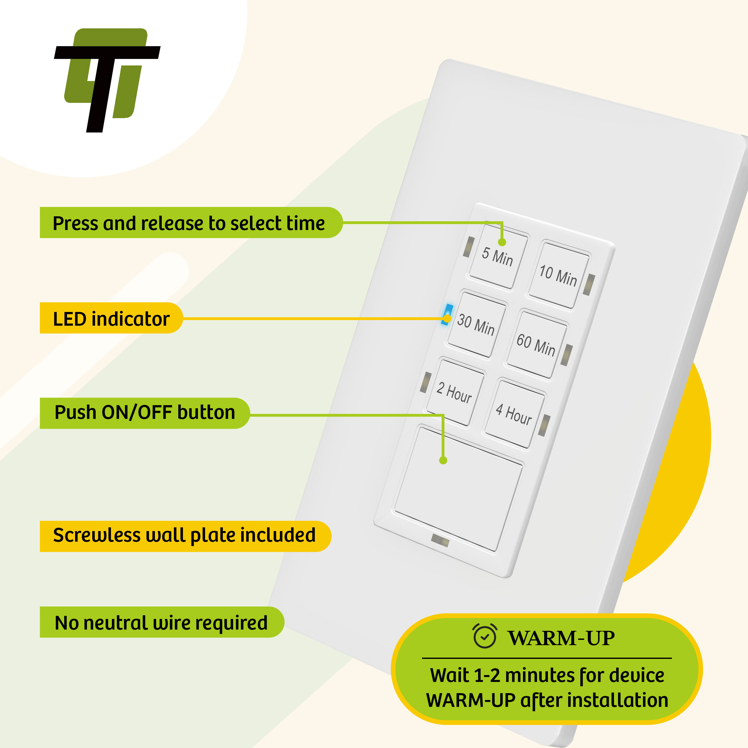 Countdown Timer Switch, Fan Switch Timer, Wall Light Timer Switch, Bathroom Timer Switch, 5 min ...