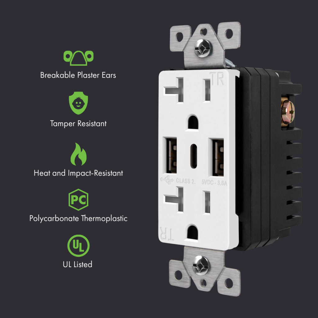 3.6A Triple Port USB Type-C/A Wall Outlet | TOPGREENER